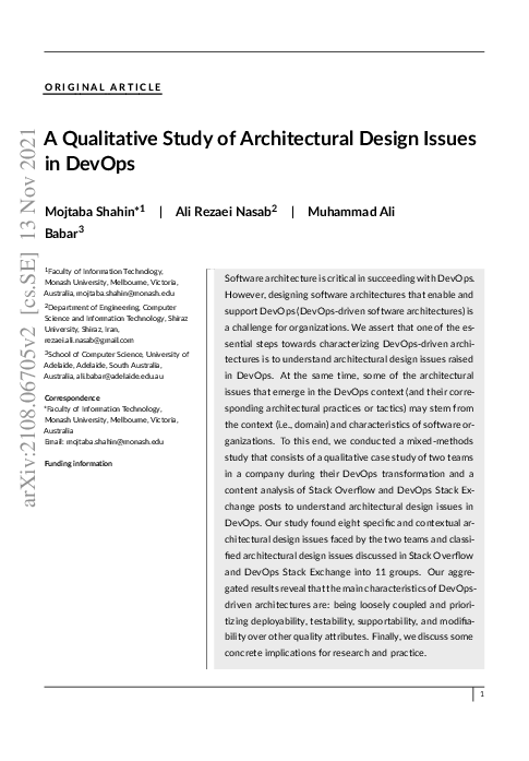 (PDF) A qualitative study of architectural design issues in DevOps