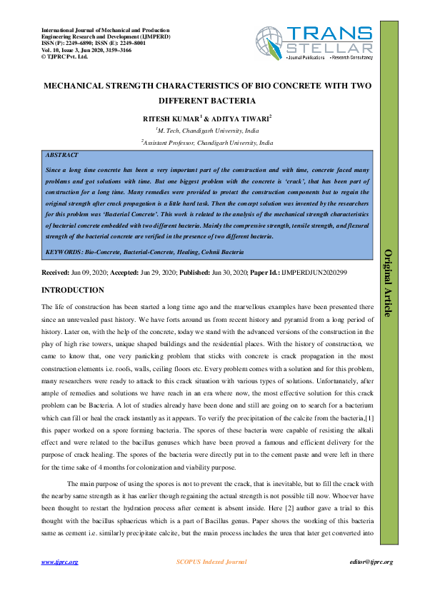 (PDF) Mechanical Strength Characteristics of Bio Concrete with Two ...