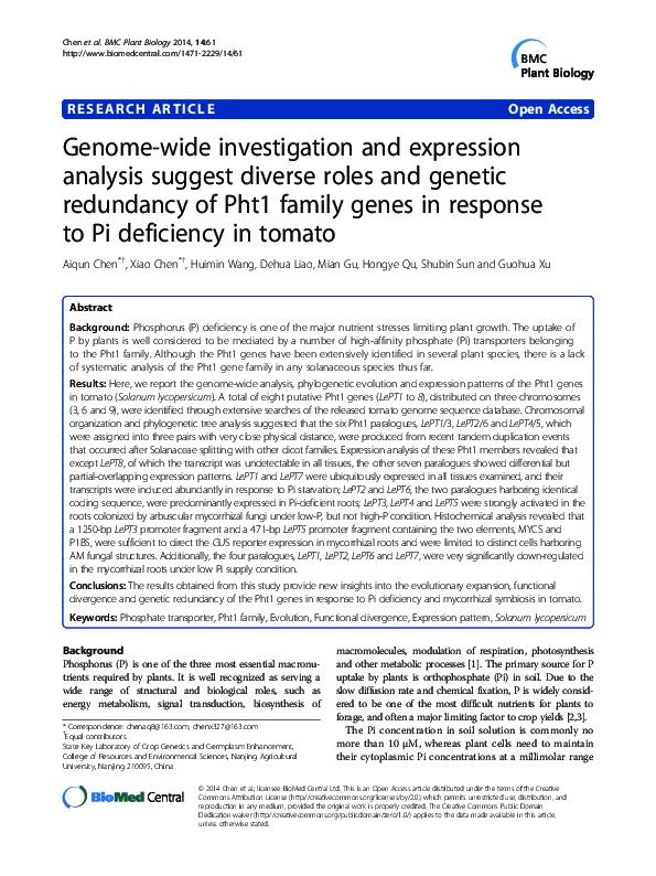 (PDF) Genome-wide investigation and expression analysis suggest diverse roles and genetic ...