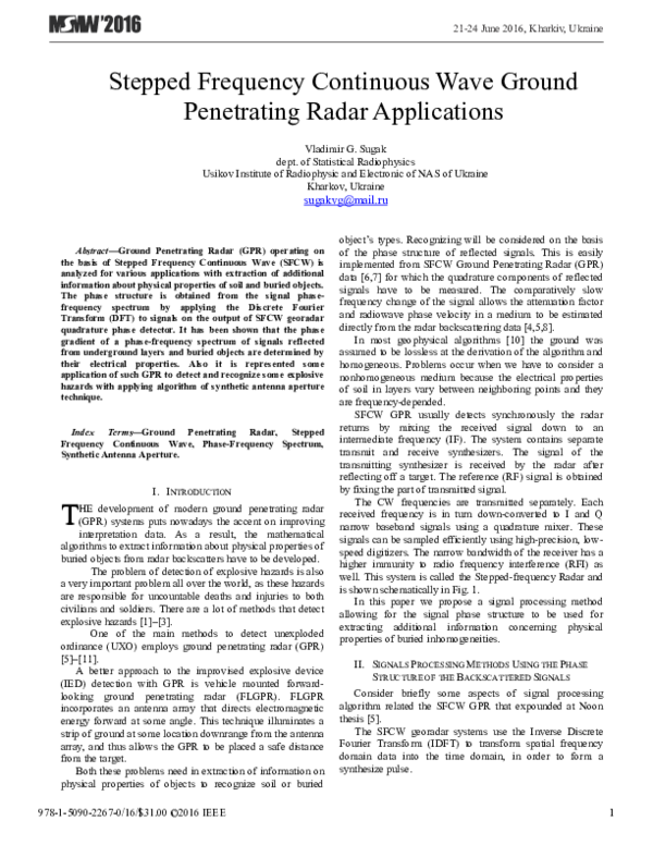 (PDF) Stepped Frequency Continuous Wave Ground Penetrating Radar applications