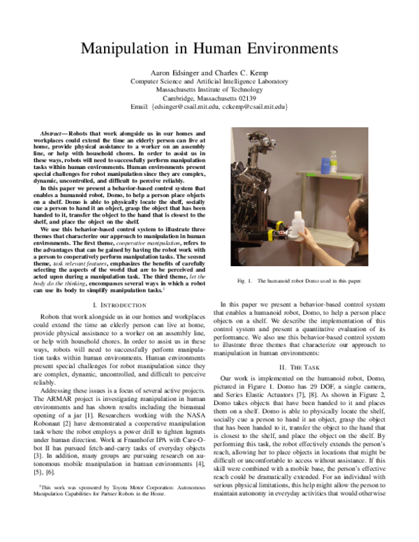 (PDF) Manipulation in Human Environments