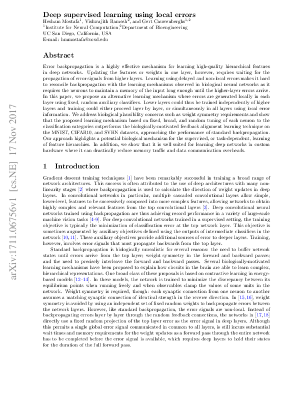 Pdf Deep Supervised Learning Using Local Errors