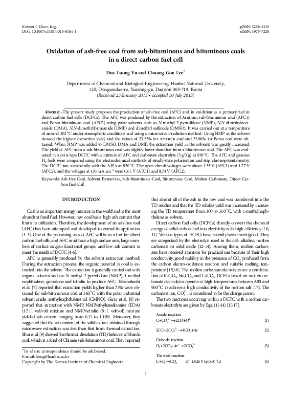 (PDF) Oxidation of ash-free coal from sub-bituminous and bituminous ...