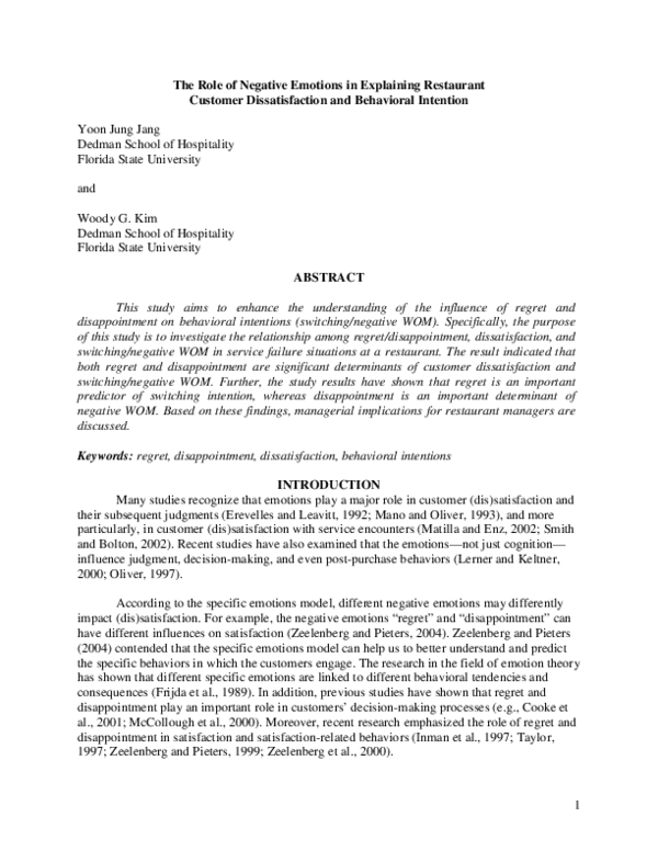 (PDF) The Role of Negative Emotions in Explaining Restaurant Customer ...
