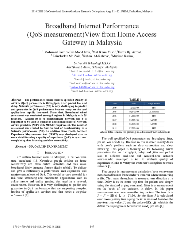 (PDF) Broadband Internet performance (QoS measurement) view from home access gateway in Malaysia