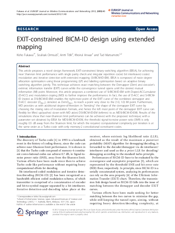 (PDF) EXIT-constrained BICM-ID design using extended mapping