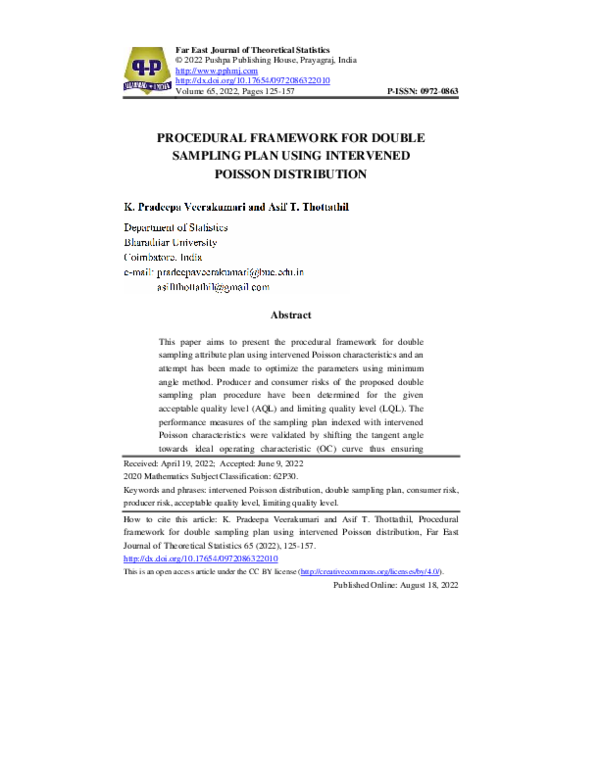 (PDF) Procedural Framework for Double Sampling Plan Using Intervened Poisson Distribution
