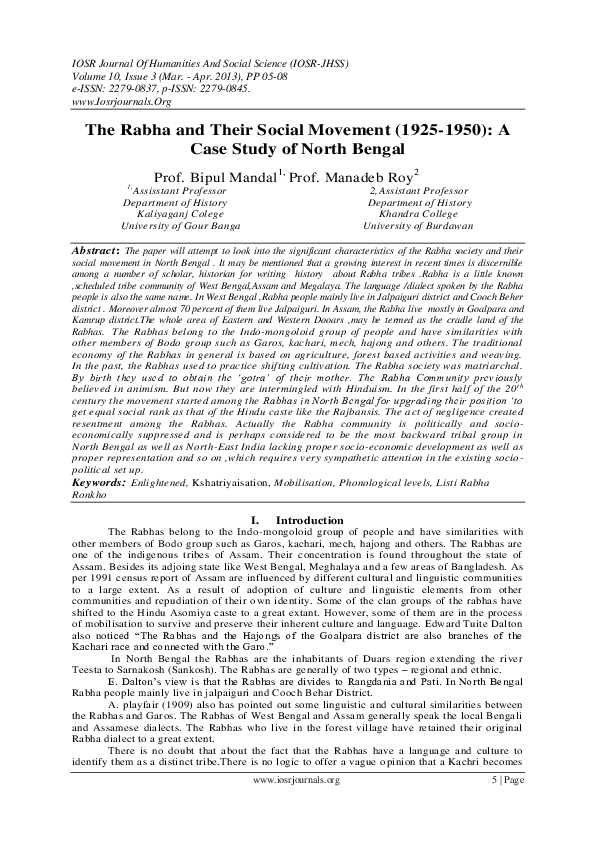 (PDF) The Rabha and Their Social Movement (1925-1950): A Case Study of North Bengal