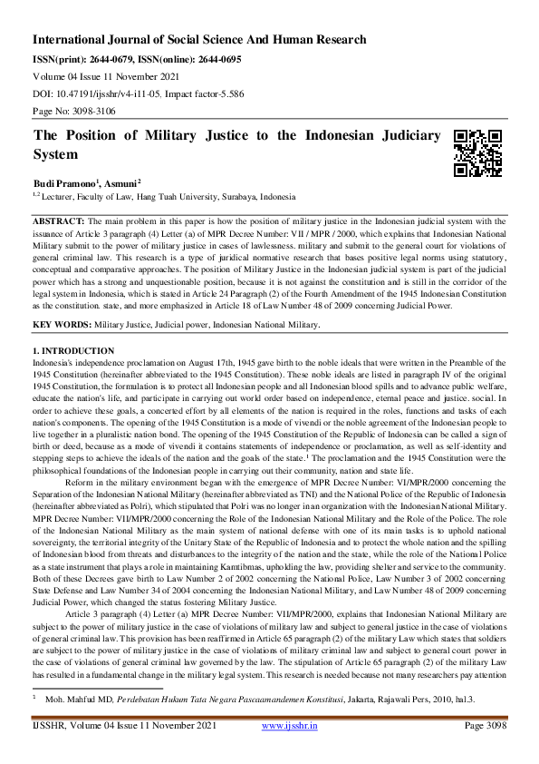 (PDF) The Position of Military Justice to the Indonesian Judiciary System