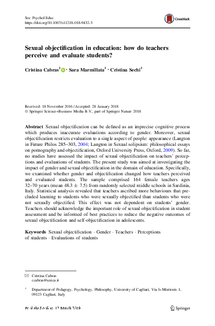 (PDF) Sexual objectification in education: how do teachers perceive and ...