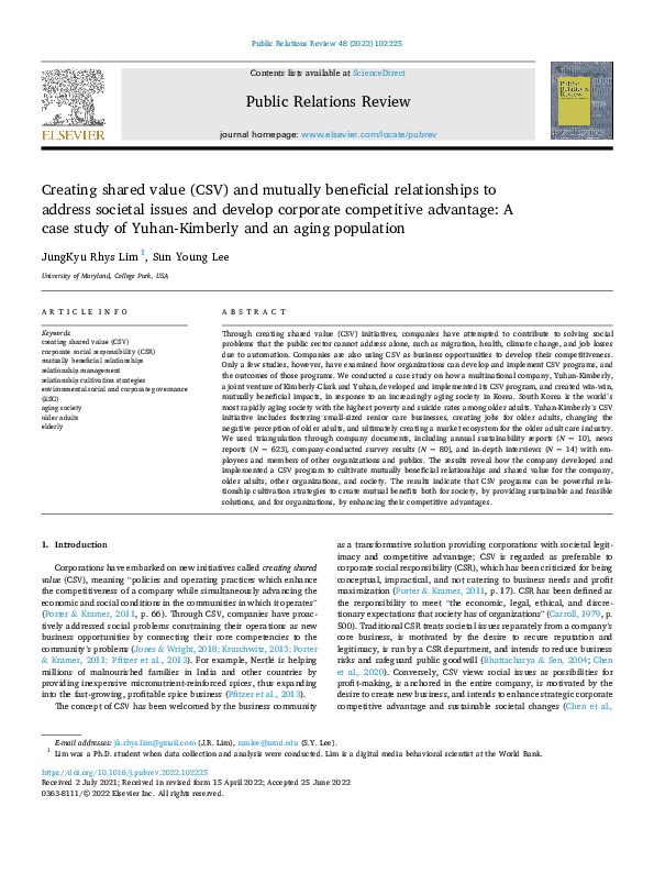 (PDF) Creating shared value (CSV) and mutually beneficial relationships ...