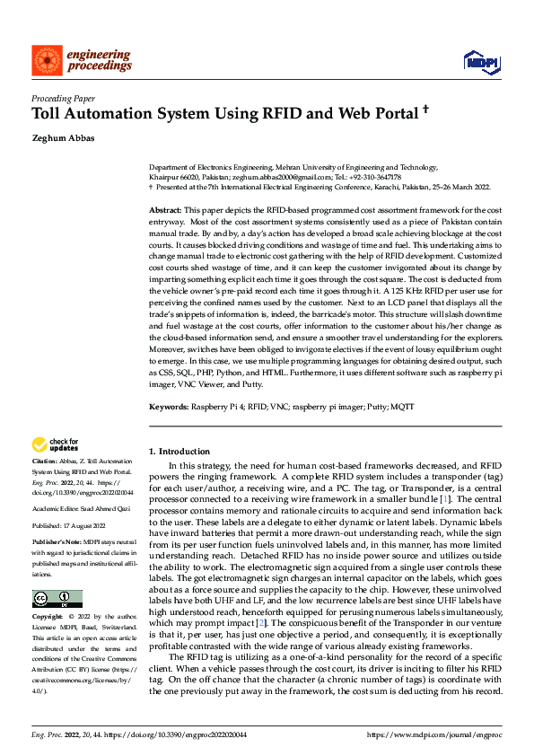 (PDF) Toll Automation System Using RFID and Web Portal