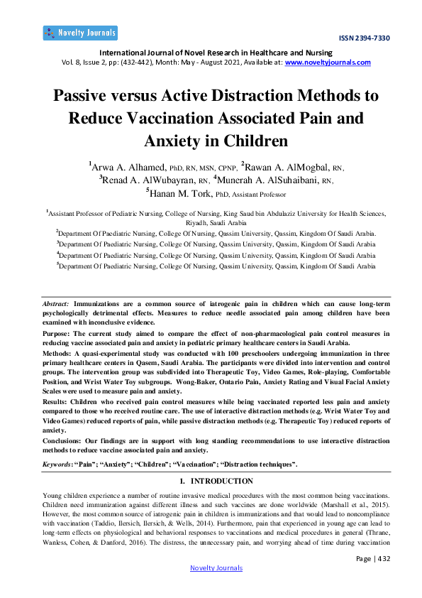 (PDF) Passive versus Active Distraction Methods to Reduce Vaccination ...