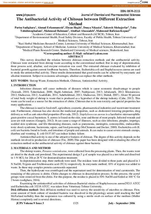 Pdf The Antibacterial Activity Of Chitosan Between Different