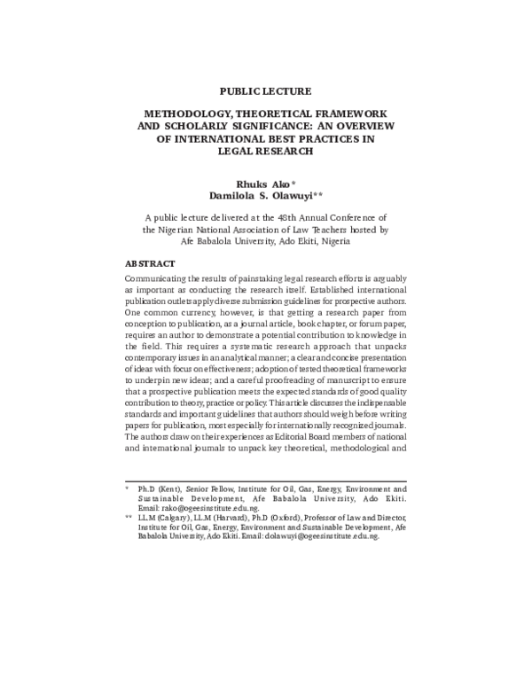 (PDF) Methodology, theoretical framework and scholarly significance: An ...