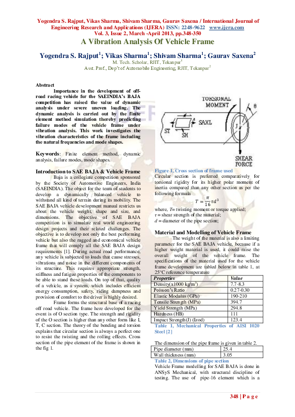 (PDF) A Vibration Analysis Of Vehicle Frame