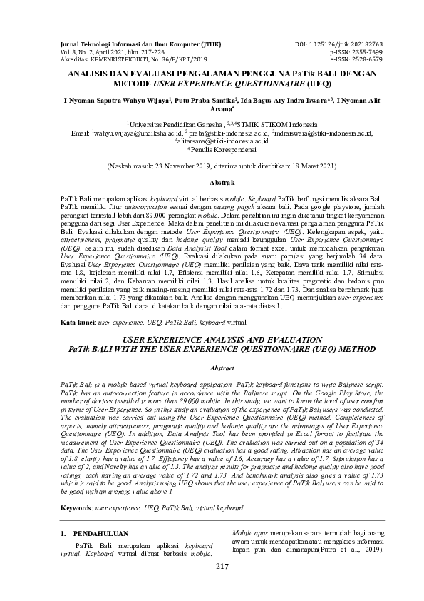 (PDF) Analisis dan Evaluasi Pengalaman Pengguna PaTik Bali dengan ...