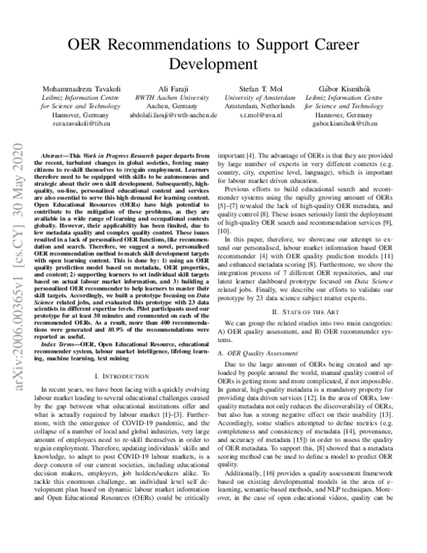 (PDF) OER Recommendations to Support Career Development