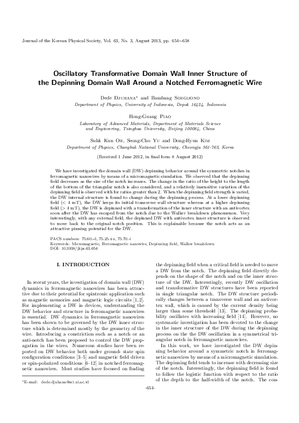 (PDF) Oscillatory transformative domain wall inner structure of the ...