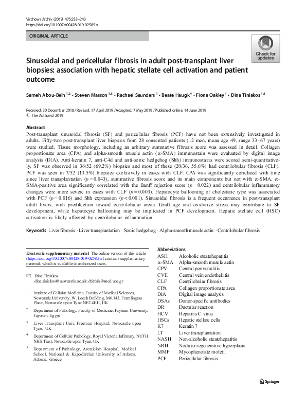 (PDF) Sinusoidal and pericellular fibrosis in adult post-transplant ...