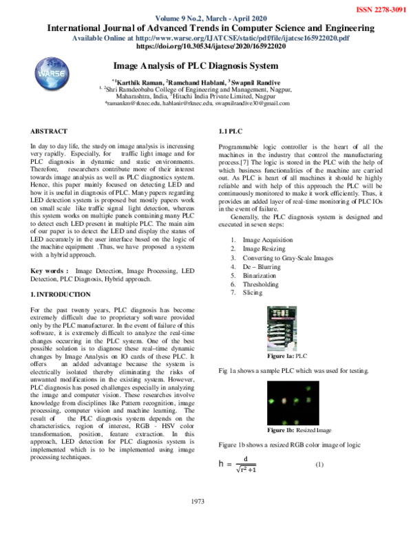(PDF) Image Analysis of PLC Diagnosis System