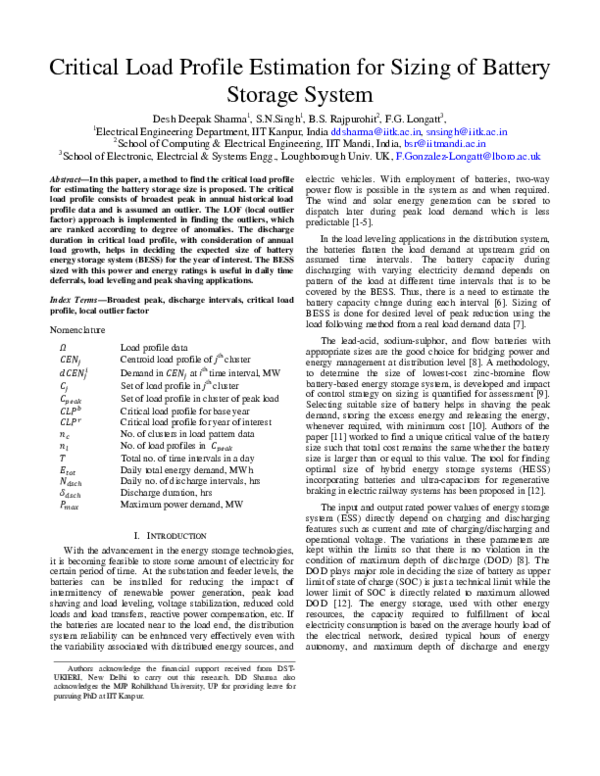 (PDF) Critical load profile estimation for sizing of battery storage system