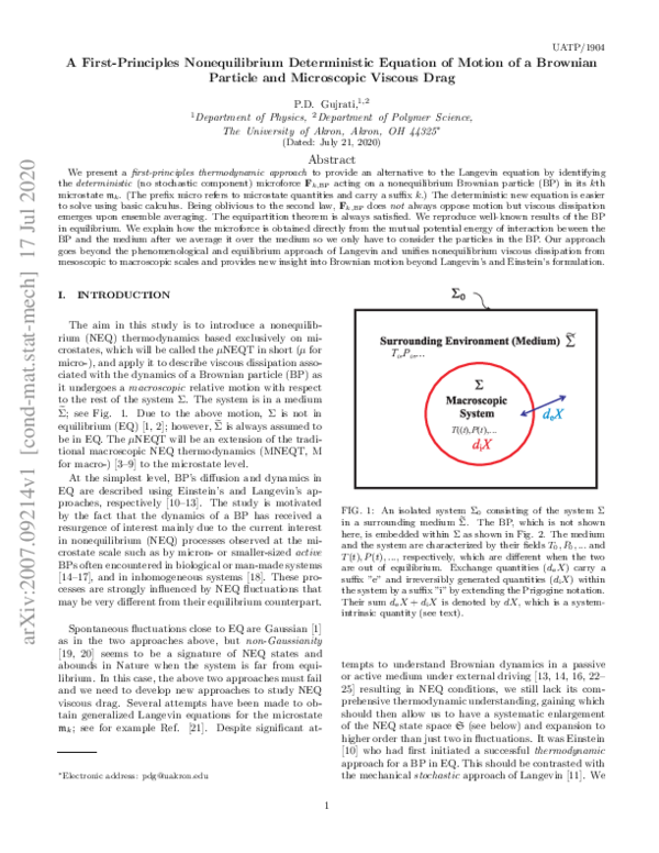 Pdf First Principles Nonequilibrium Deterministic Equation Of Motion