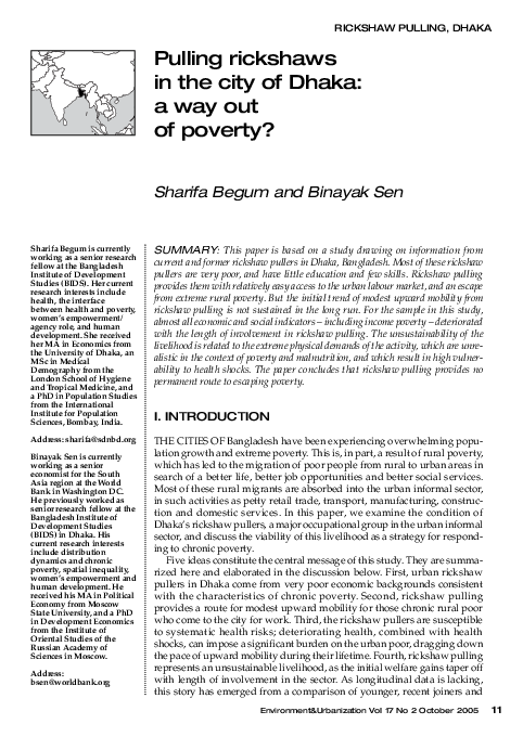 (PDF) Pulling rickshaws in the city of Dhaka: a way out of poverty?