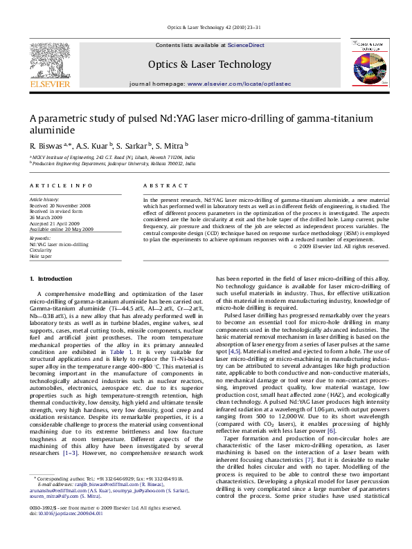 (PDF) A parametric study of pulsed Nd:YAG laser micro-drilling of gamma ...