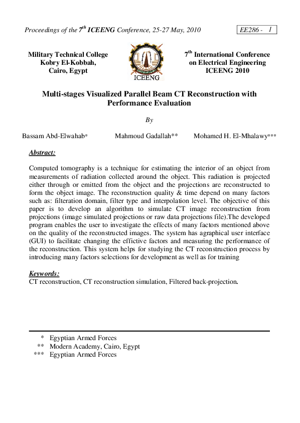 (PDF) Multi-stages Visualized Parallel Beam CT Reconstruction with Performance Evaluation