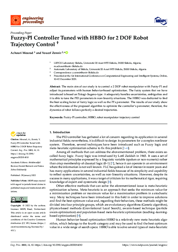 (PDF) Fuzzy-PI Controller Tuned with HBBO for 2 DOF Robot Trajectory Control | Youcef Zennir ...