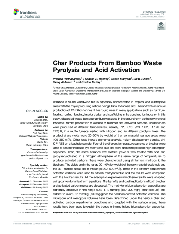 (PDF) Char Products From Bamboo Waste Pyrolysis and Acid Activation