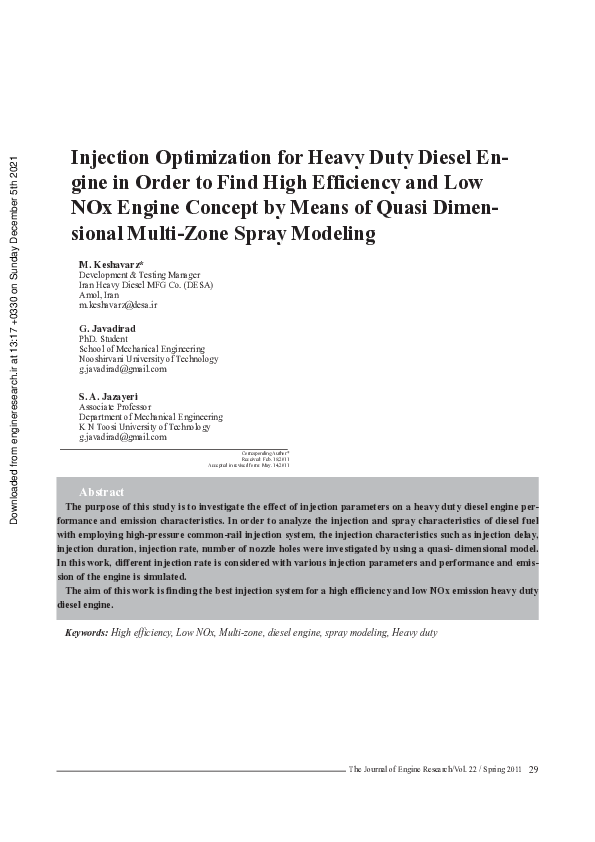 (PDF) Injection Optimization for Heavy Duty Diesel Engine in Order to ...