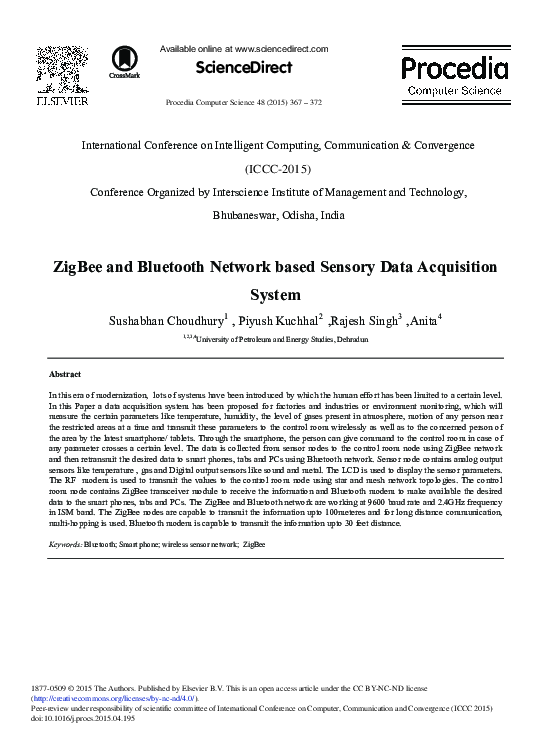 (PDF) ZigBee and Bluetooth Network based Sensory Data Acquisition System