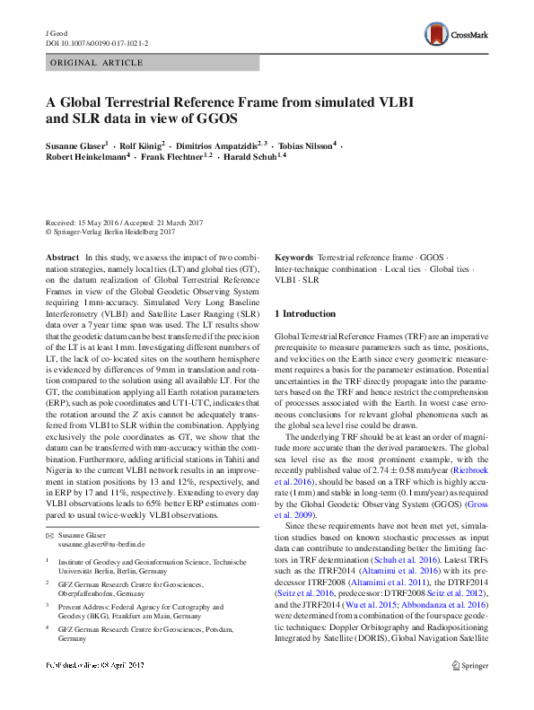 (PDF) A Global Terrestrial Reference Frame from simulated VLBI and SLR ...