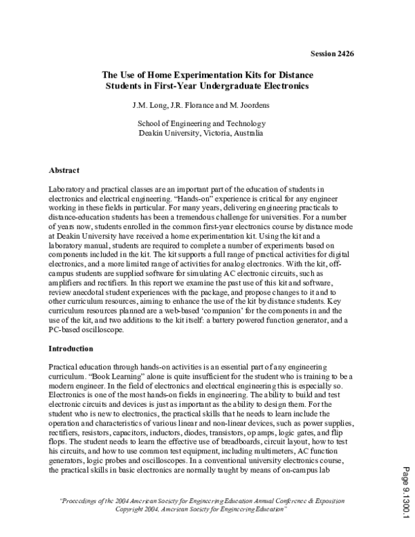 (PDF) The Use Of Home Experimentation Kits For Distance Students In ...