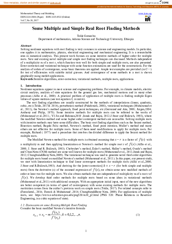 (PDF) Some Multiple and Simple Real Root Finding Methods