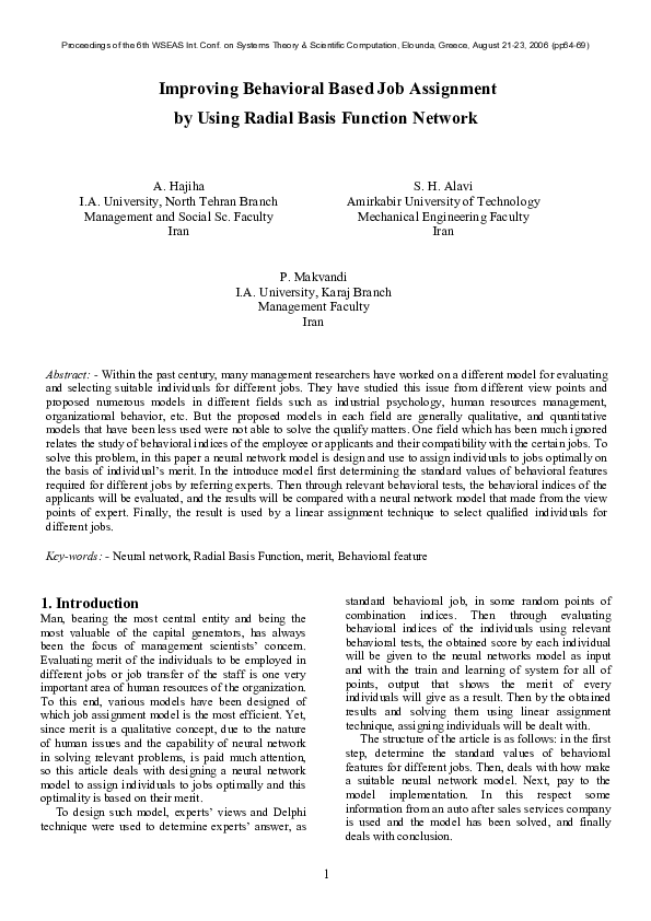 (PDF) Improving behavioral based job assignment by using radial basis function network