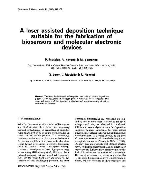 (PDF) A laser assisted deposition technique suitable for the fabrication of biosensors and ...