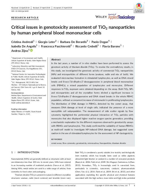(PDF) Critical issues in genotoxicity assessment of TiO2 nanoparticles ...
