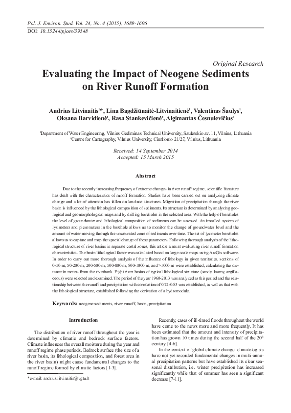 (PDF) Evaluation the impact of neogene sediments on the river runoff ...
