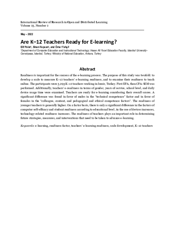 (PDF) Are K–12 Teachers Ready for E-learning?