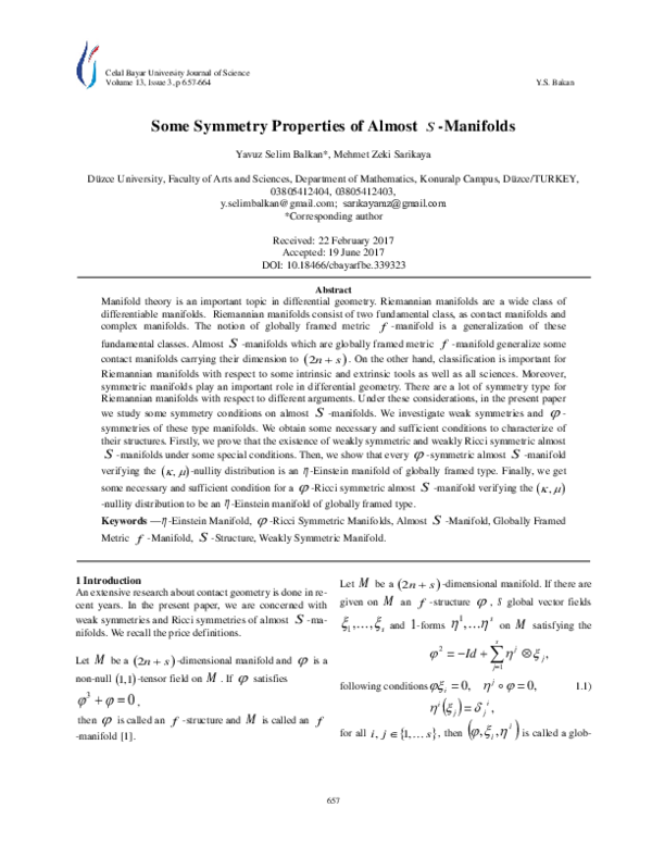 (PDF) Some Symmetry Properties of Almost S-Manifolds