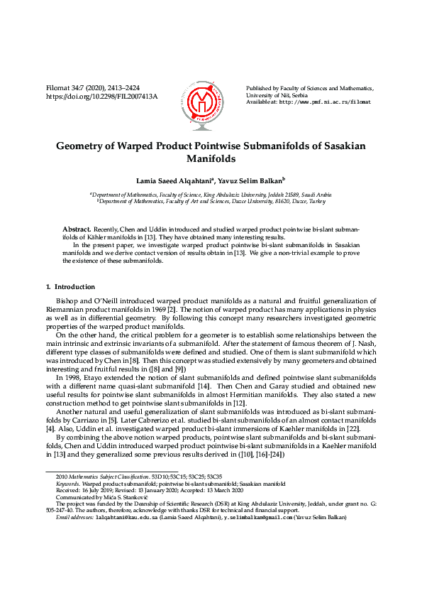 (PDF) Geometry of warped product pointwise submanifolds of Sasakian ...