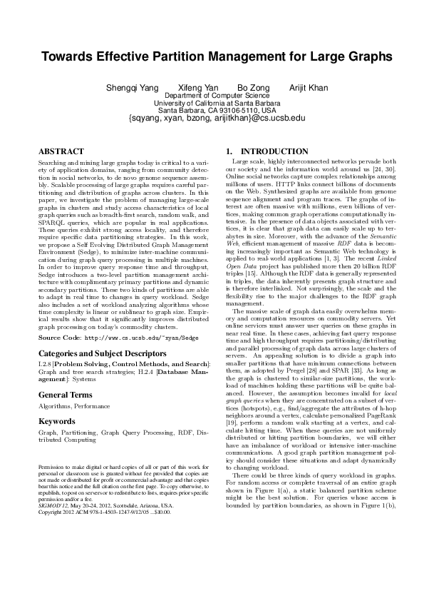 (PDF) Towards effective partition management for large graphs