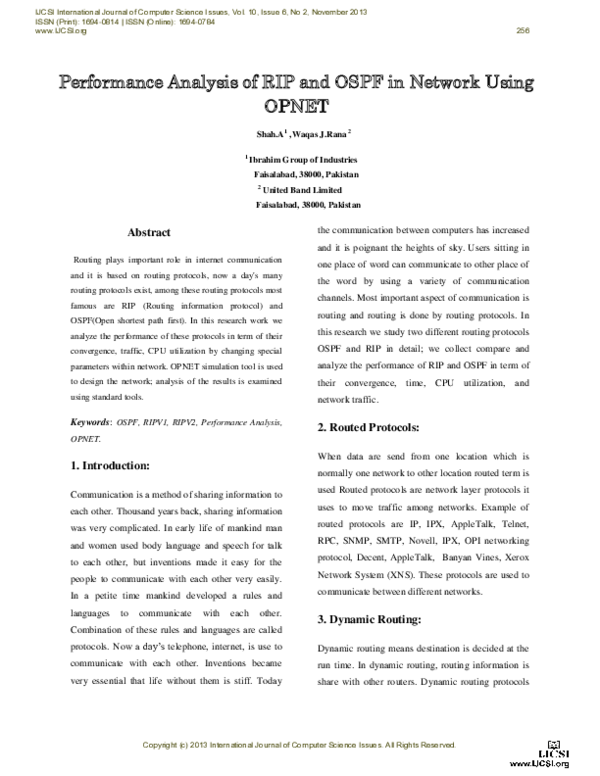 Pdf Performance Analysis Of Rip And Ospf In Network Using Opnet