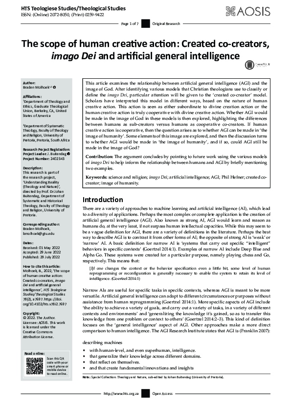 (PDF) The scope of human creative action: Created co-creators, imago ...