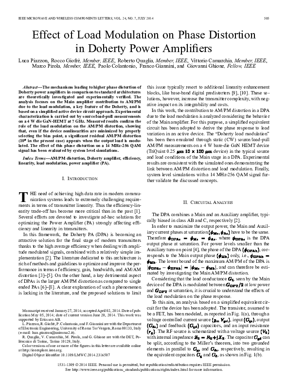 (PDF) Effect of load modulation on phase distortion in doherty power amplifiers