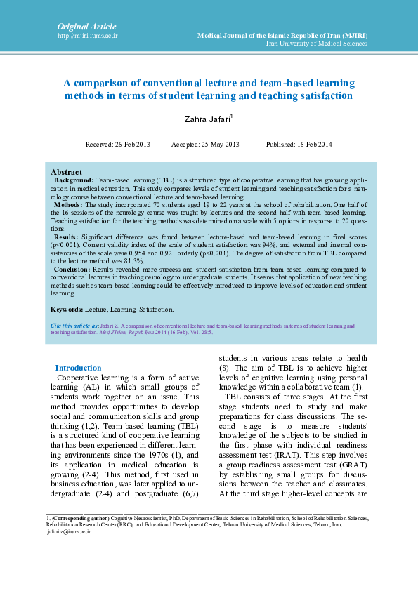Pdf A Comparison Of Conventional Lecture And Team Based Learning