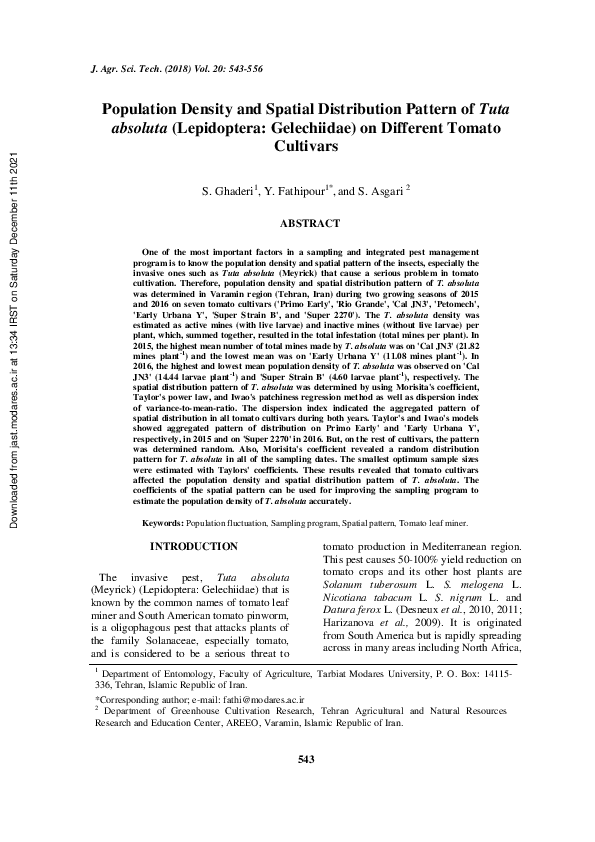 (PDF) Population Density and Spatial Distribution Pattern of Tuta ...